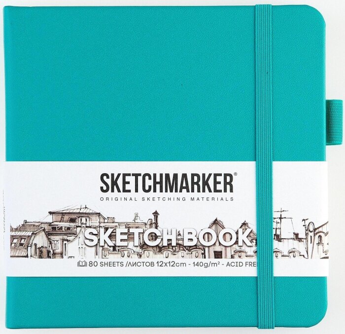 Sketchmarker 2314602SM Блокнот для зарисовок sketchmarker, 140 г/м2, 12*12 см, 80 л, твердая обложка, изумрудный