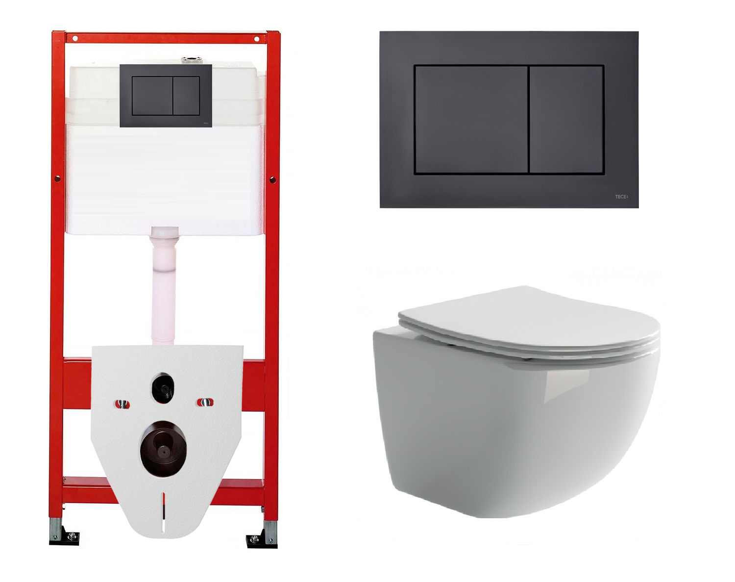 Комплект 3 в 1 инсталляция Tece Now 9400414 + Подвесной унитаз Ceramica Nova Forma CN3009 с кнопкой смыва, в стиле hi-tech