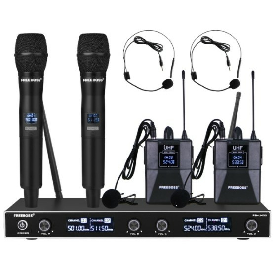 FREEBOSS FB-U400H2 радиосистема с двумя ручными микрофонами и двумя головными микрофонами