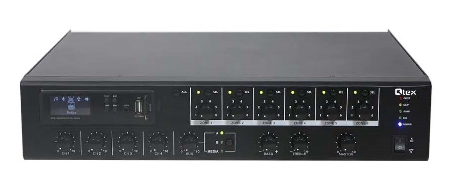 Qtex QAA MPRO240- Микшер-усилитель класса D, 240 Вт - 100/70 В / 4 Ом, 6 зон с индивидуальной регулировкой уровня громкости