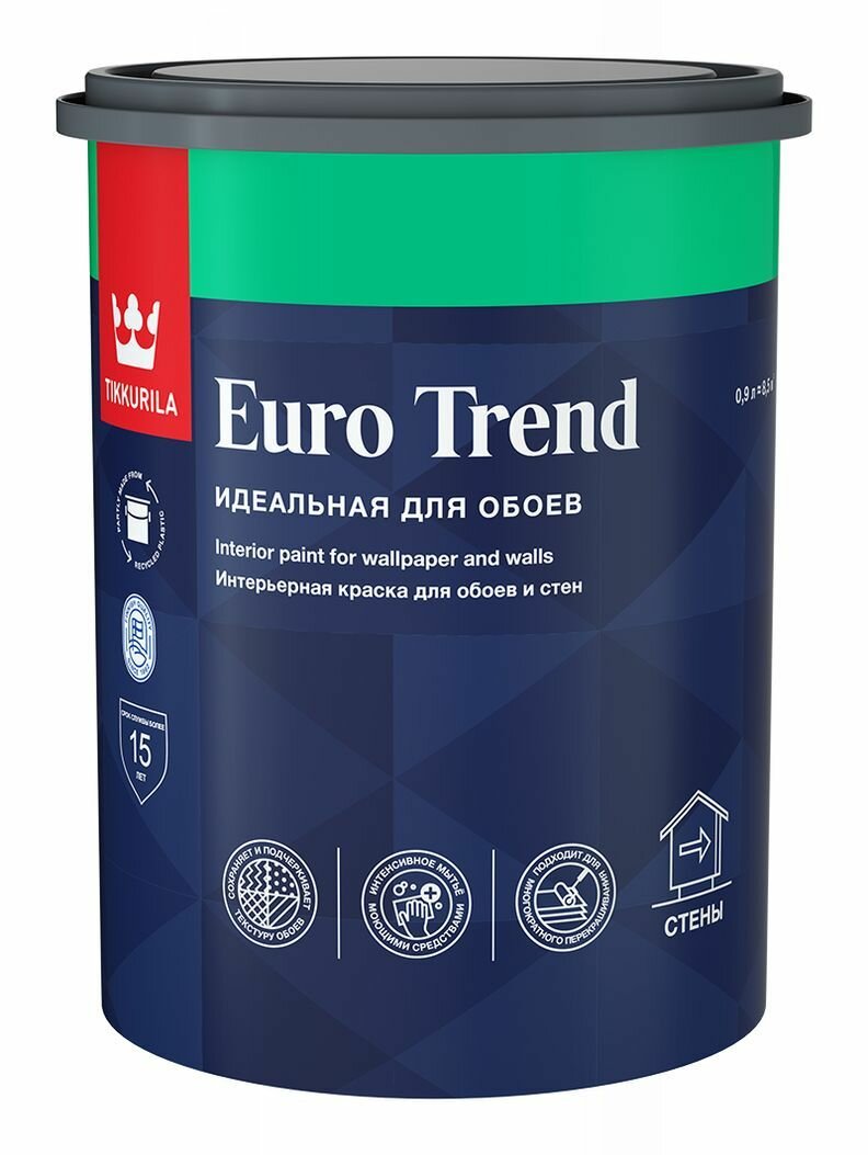 Краска для обоев и стен EURO TREND база A матовая 0.9л Tikkurila 171868