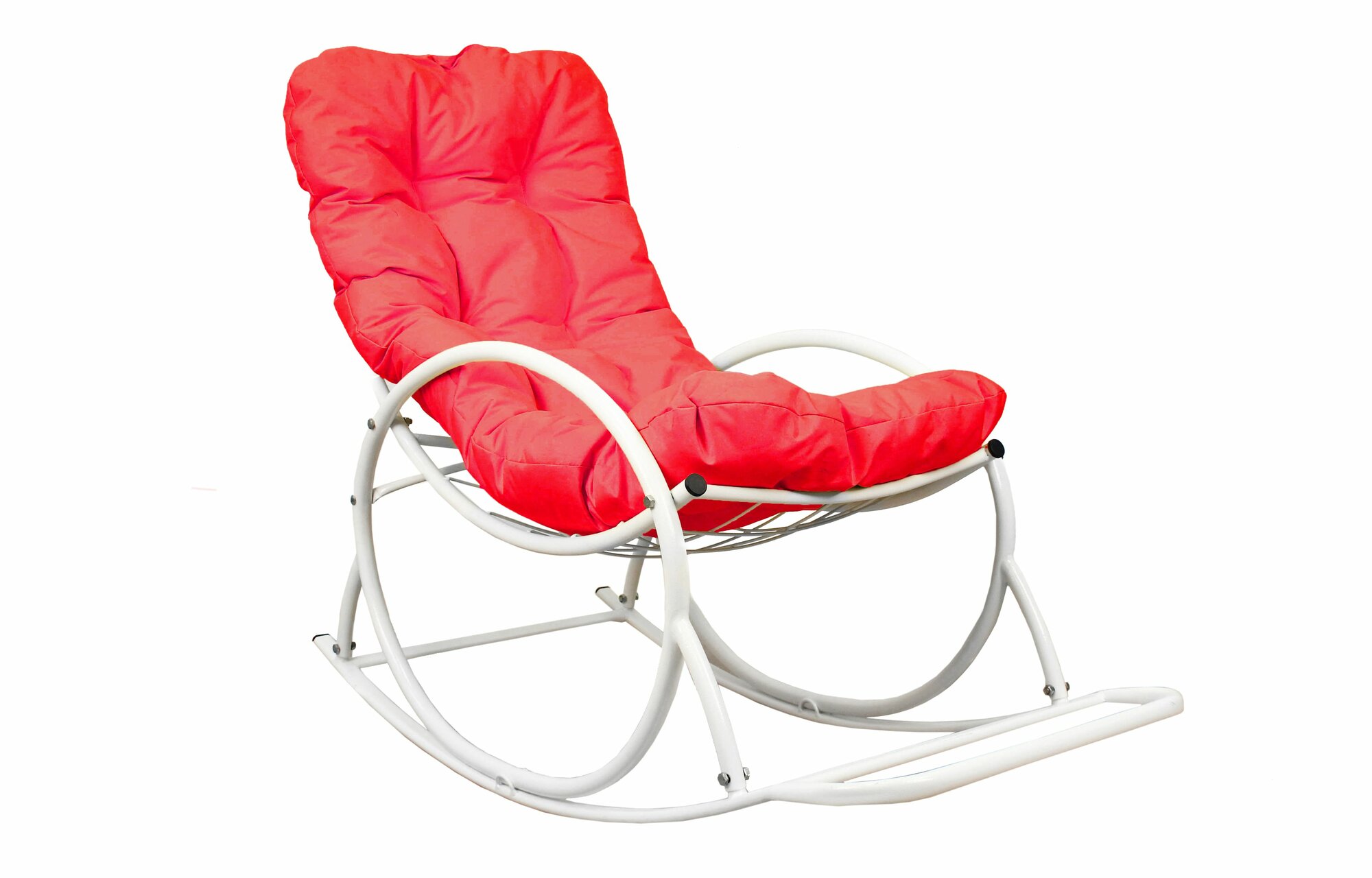 Кресло-качалка белое, красная подушка