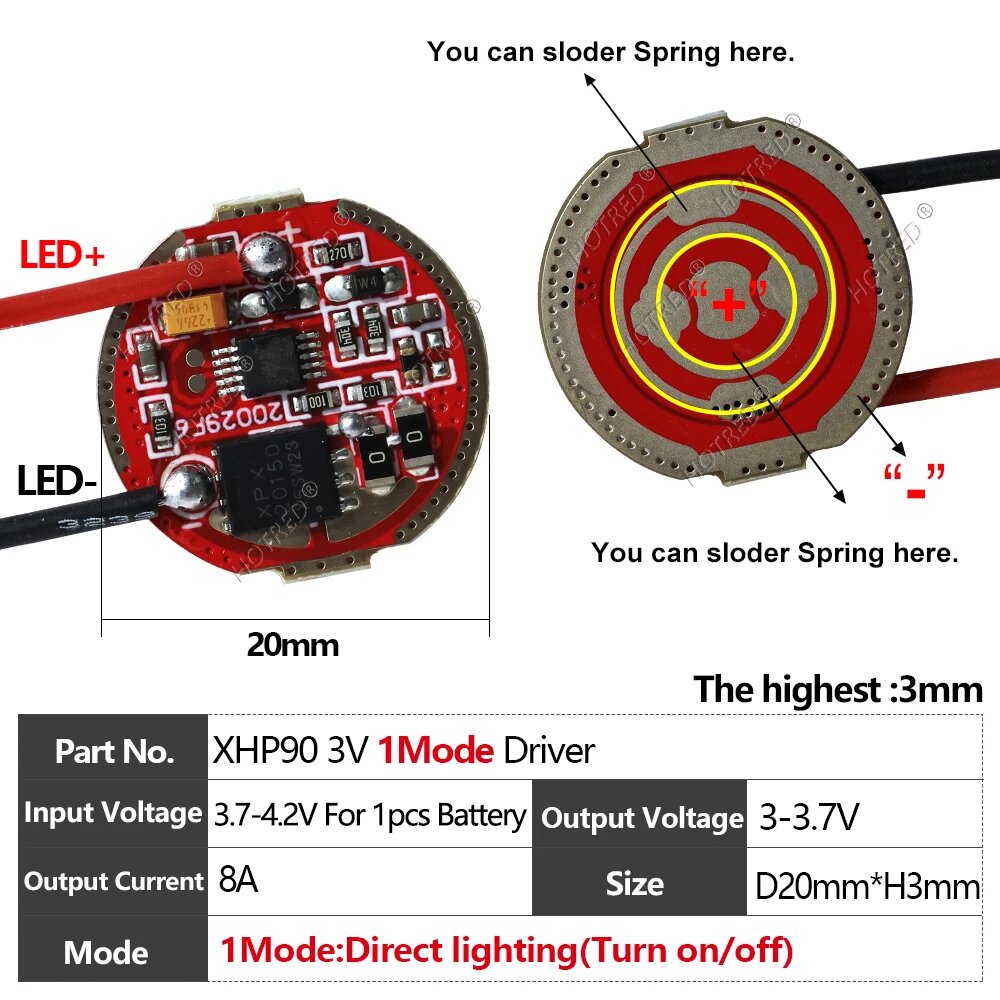 Драйвер LED HotRed XHP90 3В 1Mode 20mm