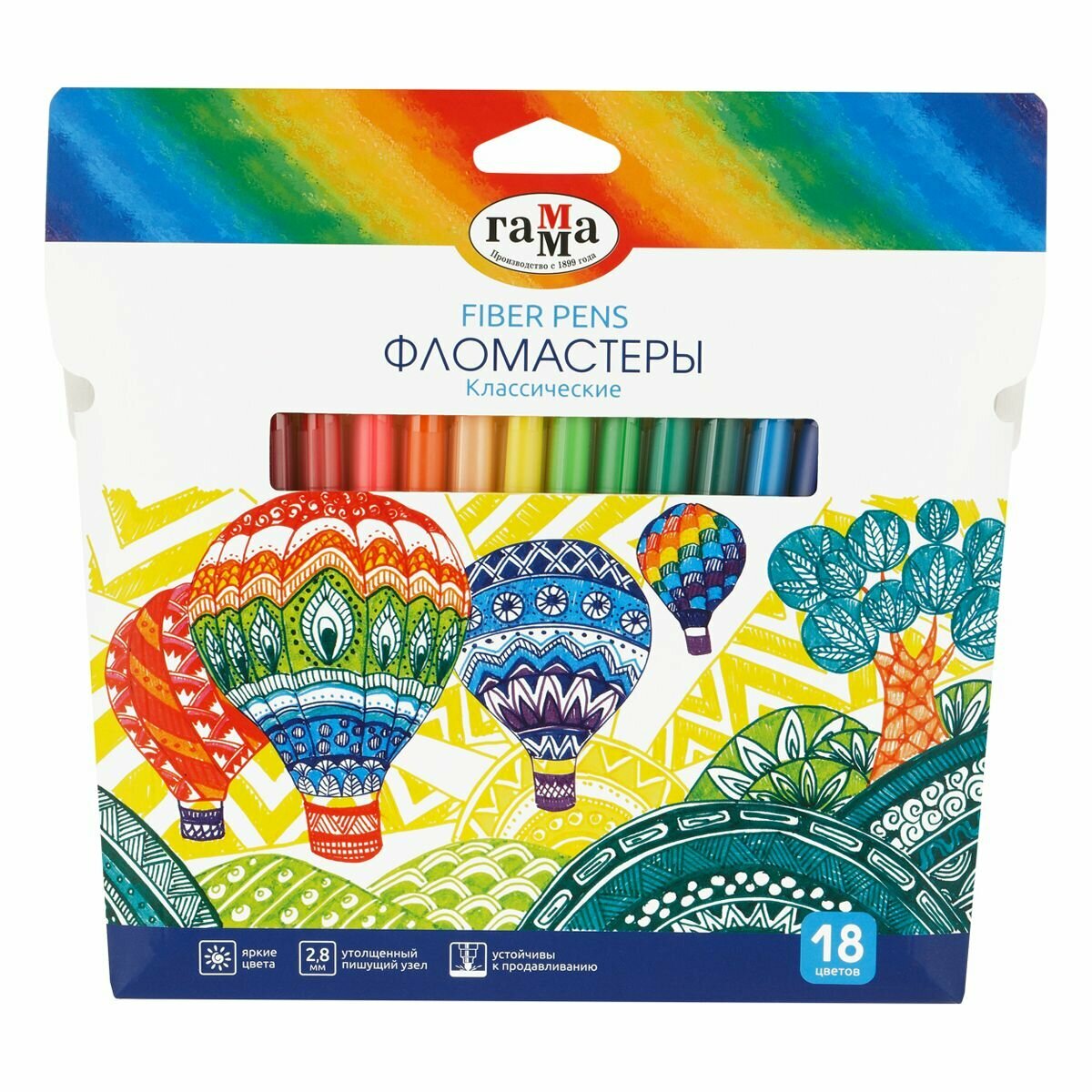 4 шт. Фломастеры Гамма "Классические", 18цв, смываемые, картон. упак, европодвес
