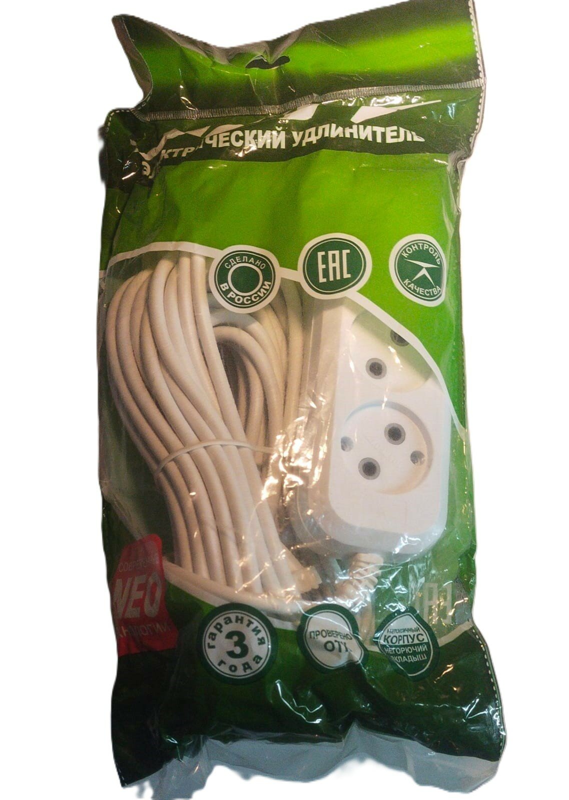 Удлинитель сетевой универсальный Jett 3-х мест, б/з, 10м ПВС 2*0,75 10А