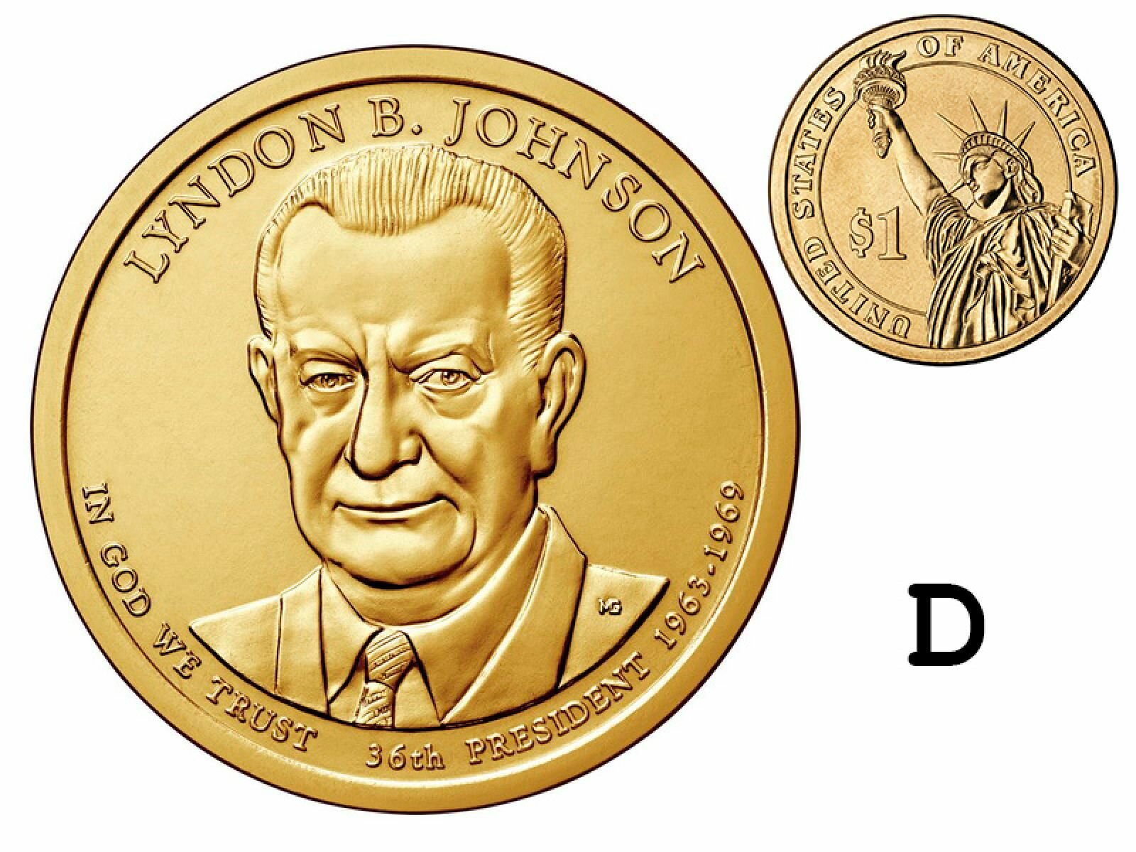 1 доллар США 2015 г, 36-й президент Линдон Бейнс Джонсон (D)