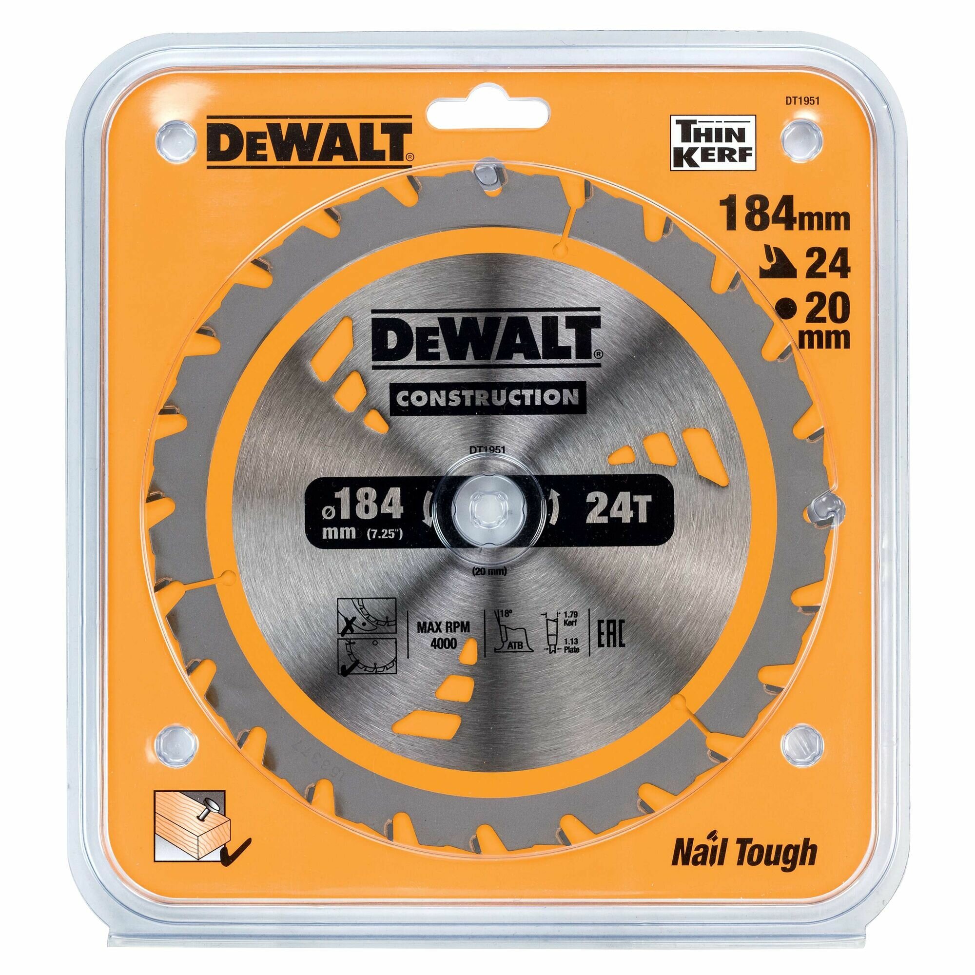 Пильный диск DEWALT CONSTRUCTION DT1951, 184/20 мм. (DT1951-QZ)