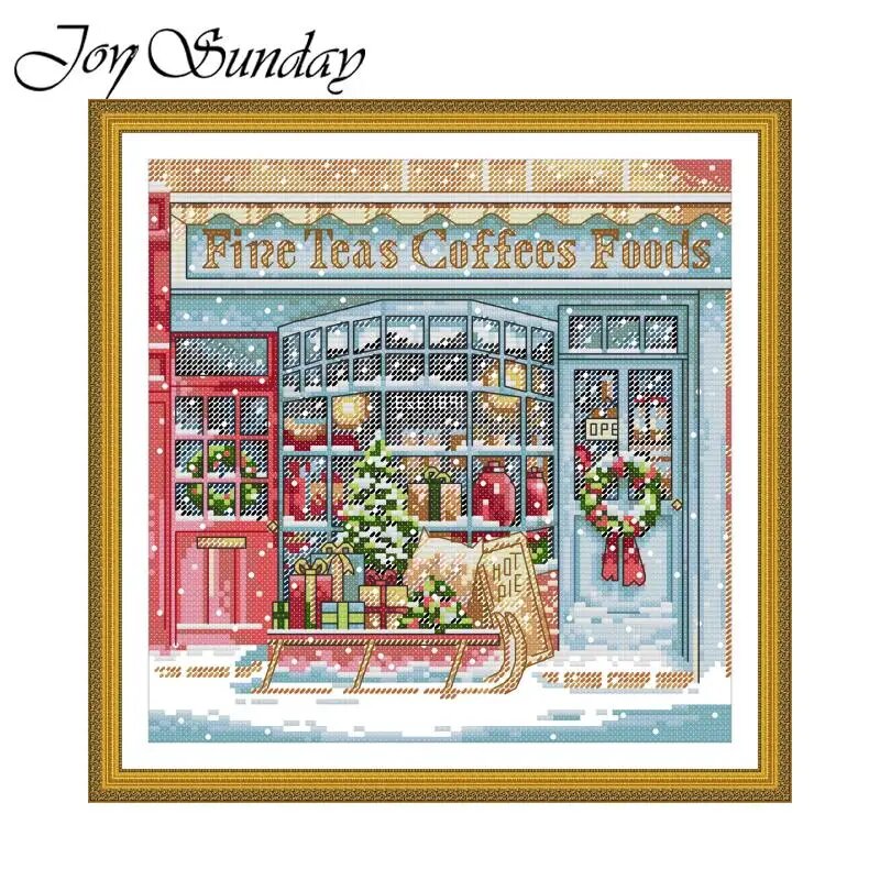 Набор для вышивки крестом Joy Sunday Christmas Cafe 14CT White Canvas