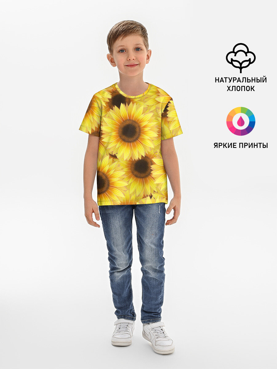 Футболка хлопковая детская Подсолнухи в поле