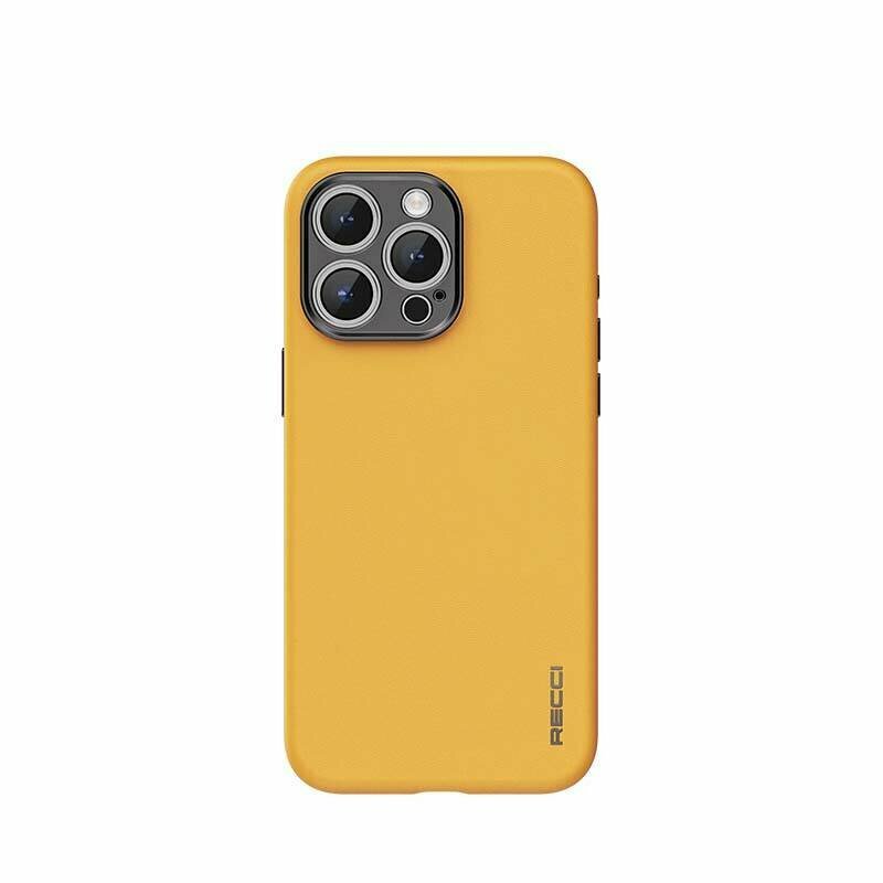 Чехол для iPhone 15 Pro (6.1"), Recci Leather Case with MagSafe, c зашитой камер и кнопок, Оранжевый+Черный