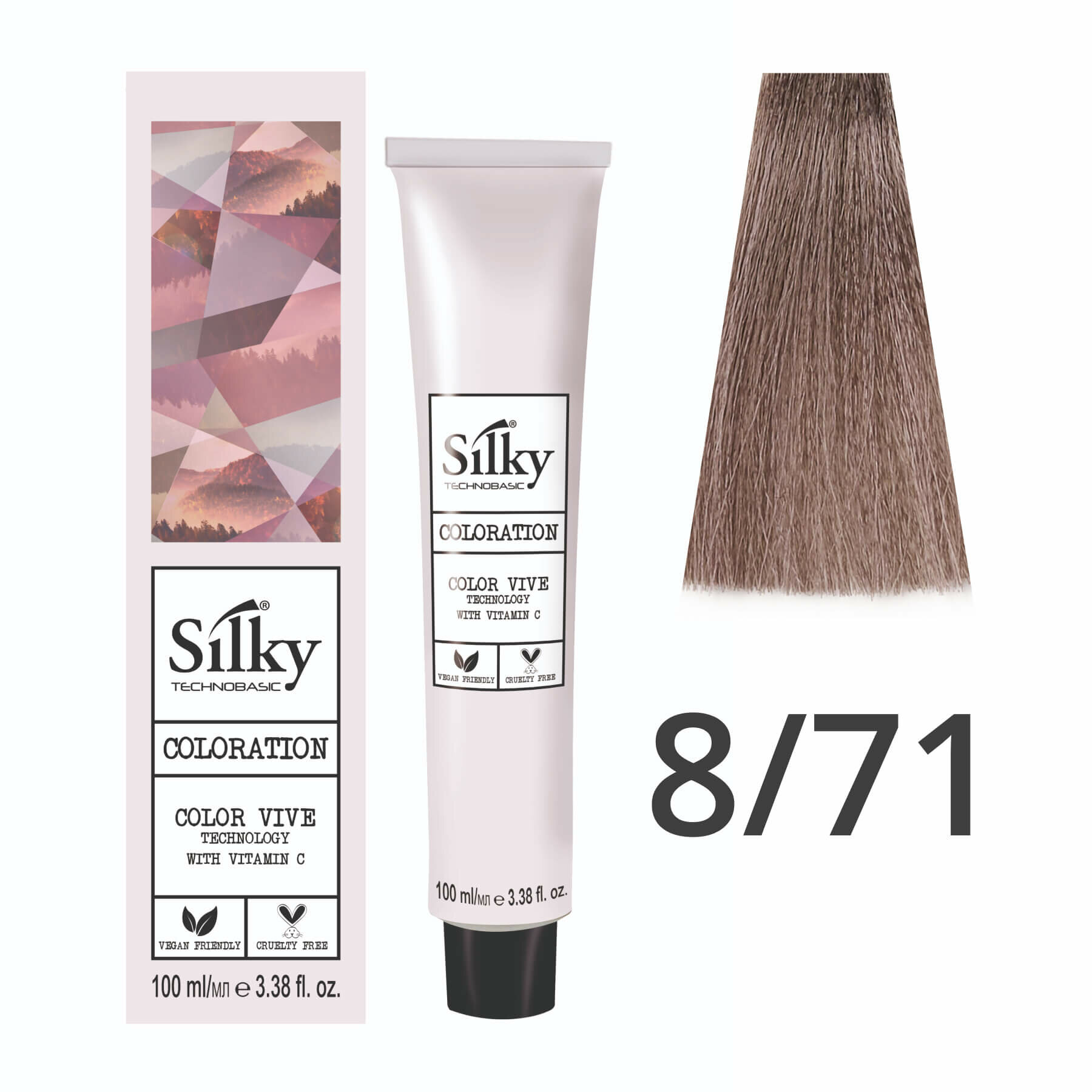 Краска для волос профессиональная Silky Color Vive/Ultralift 8/71 Светлый русый Коричневый пепельный, 100 мл