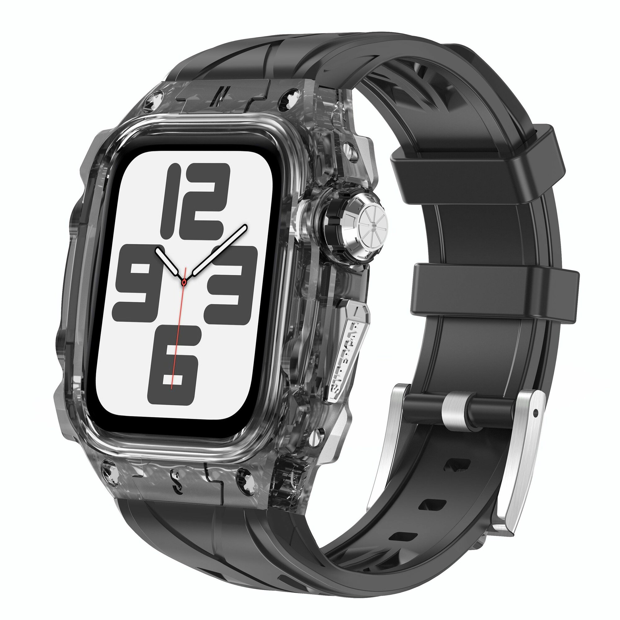 Ремешок для Apple Watch Series 7/8/9 45mm, Series 4/5/6 44mm, SE 44mm, универсальный для 44/45мм, корпус из поликарбоната и силиконовый ремешок, интегрированный дизайн, стильный дизайн.