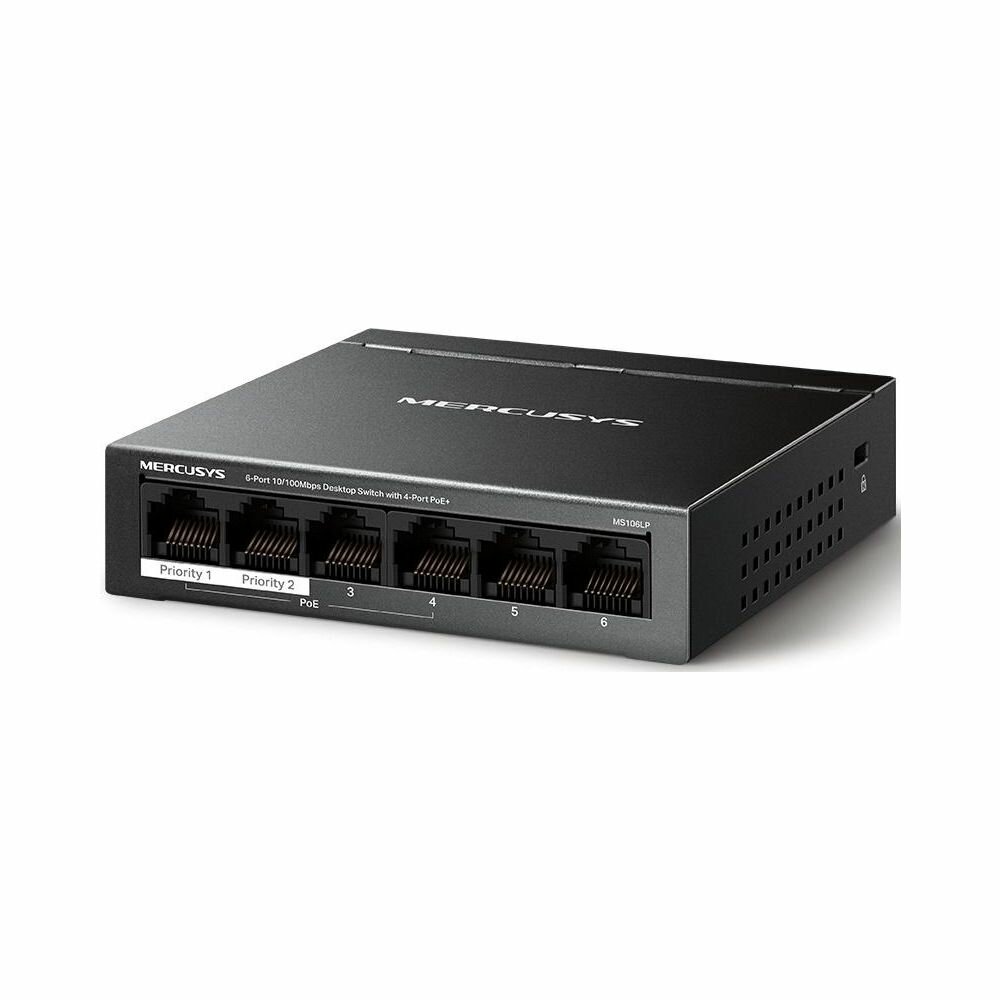 Mercusys MS106LP Настольный коммутатор с 6 портами 10/100 Мбит/с (4 порта PoE+)
