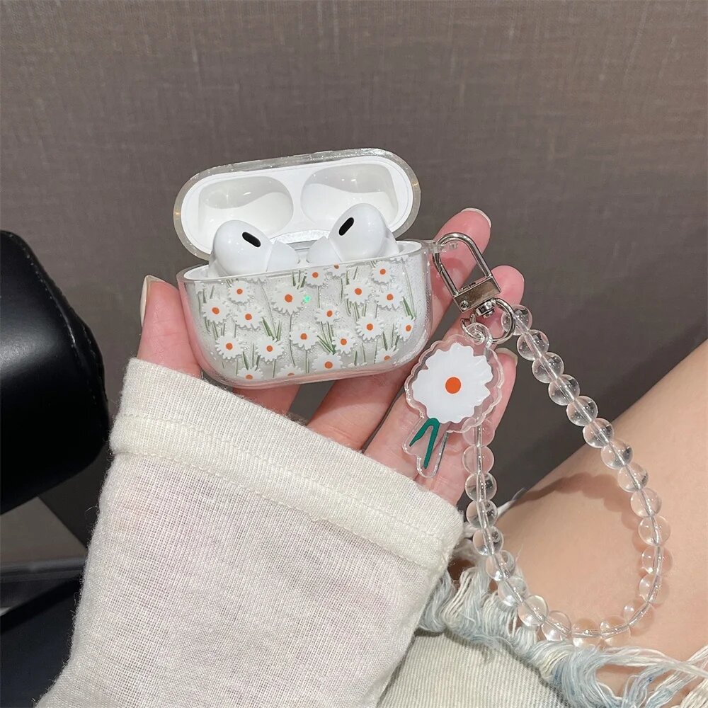 Чехол для AirPods Pro 2nd Белый с ромашками SL13