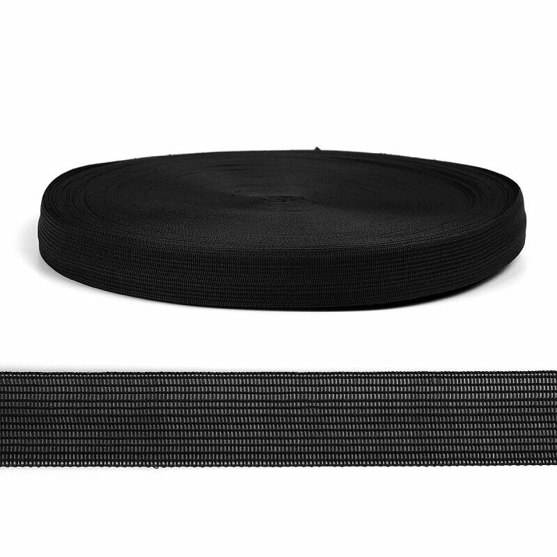 Тесьма вязаная TBY окантовочная, 24 мм, плотность 2/6 г/м, цвет черный, упаковка 100 м