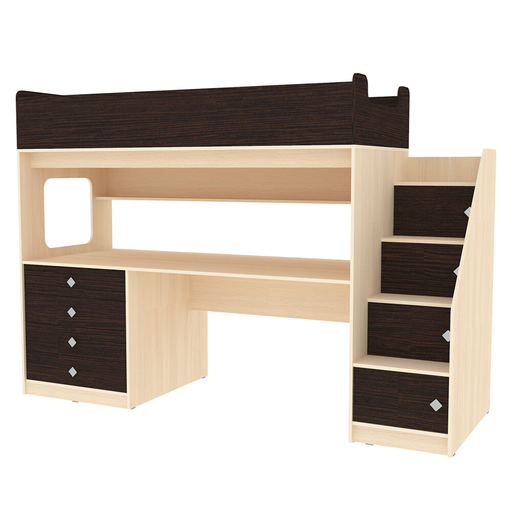 Кровать чердак Л-С605-3 75х190 Дуб Молочный Венге