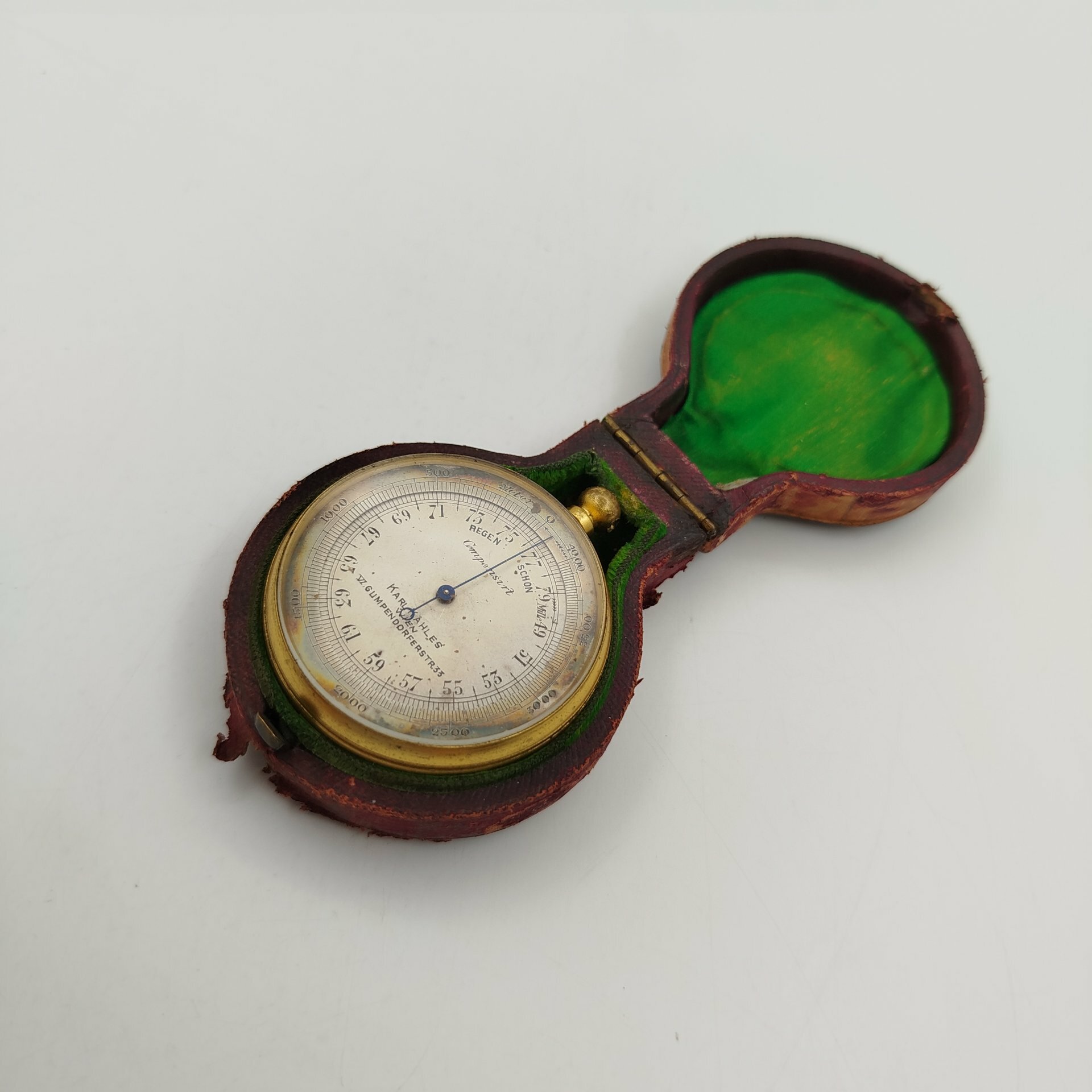 Барометр "Compensirt" в оригинальном кофре, Karl Kahles, металл, стекло, кожа, ткань
