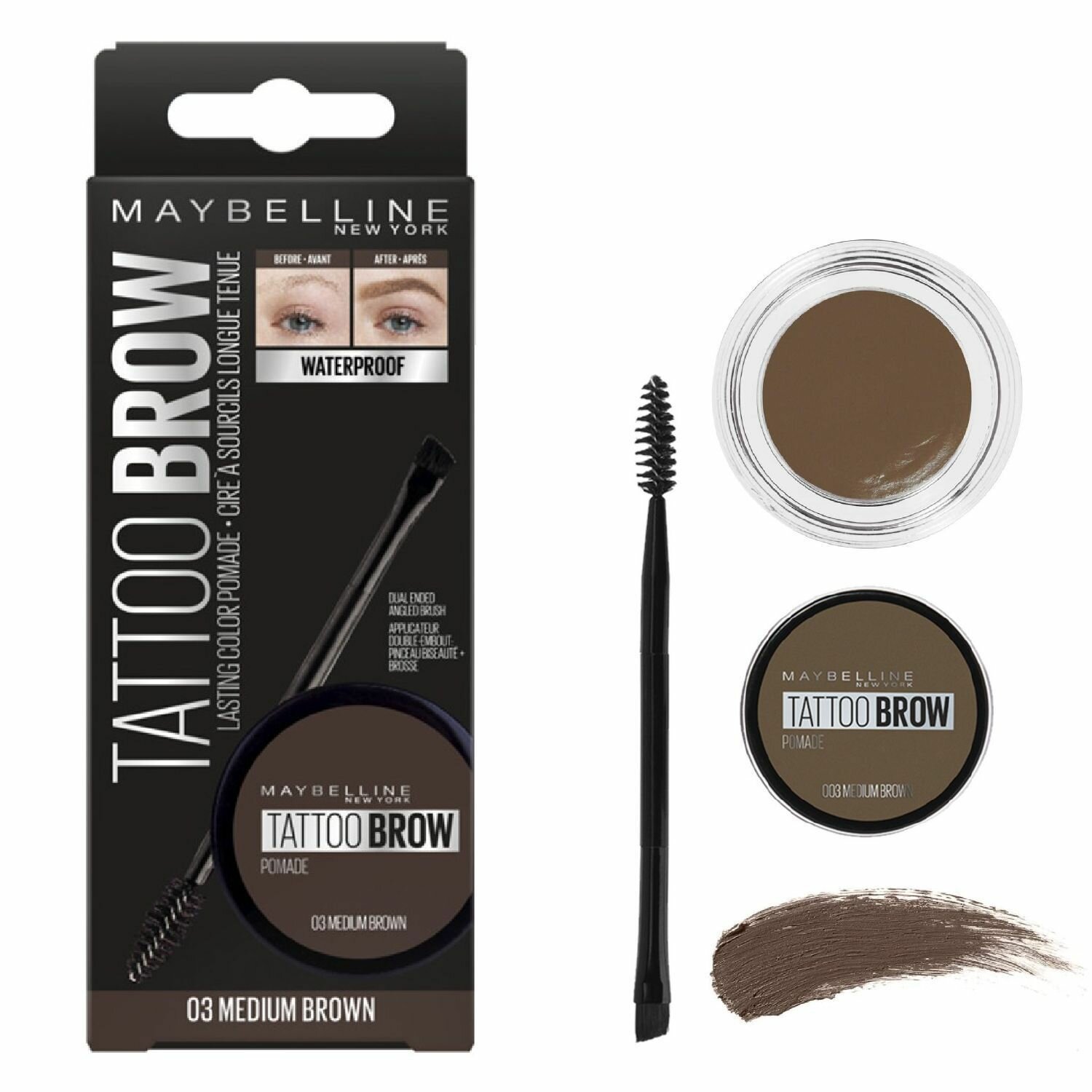 Maybelline New York Водостойкая помада для бровей TATTOO BROW POMADE оттенок 03 MEDIUM BROWN