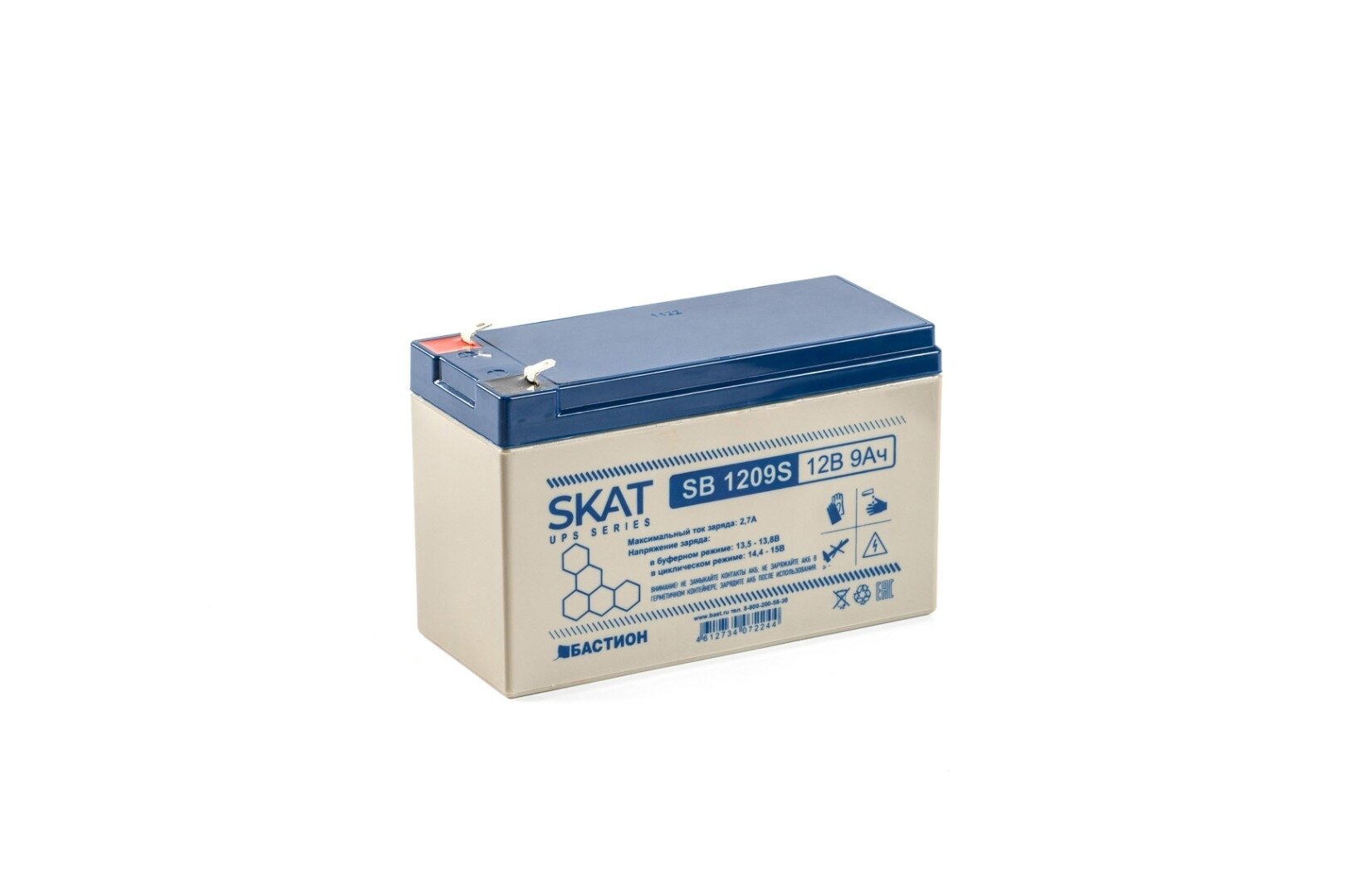 АКБ свинцово-кислотная SKAT SB 1209S тип AGM 12V 9Ач I зар. 2,6 А (ножевые клеммы) (8970)