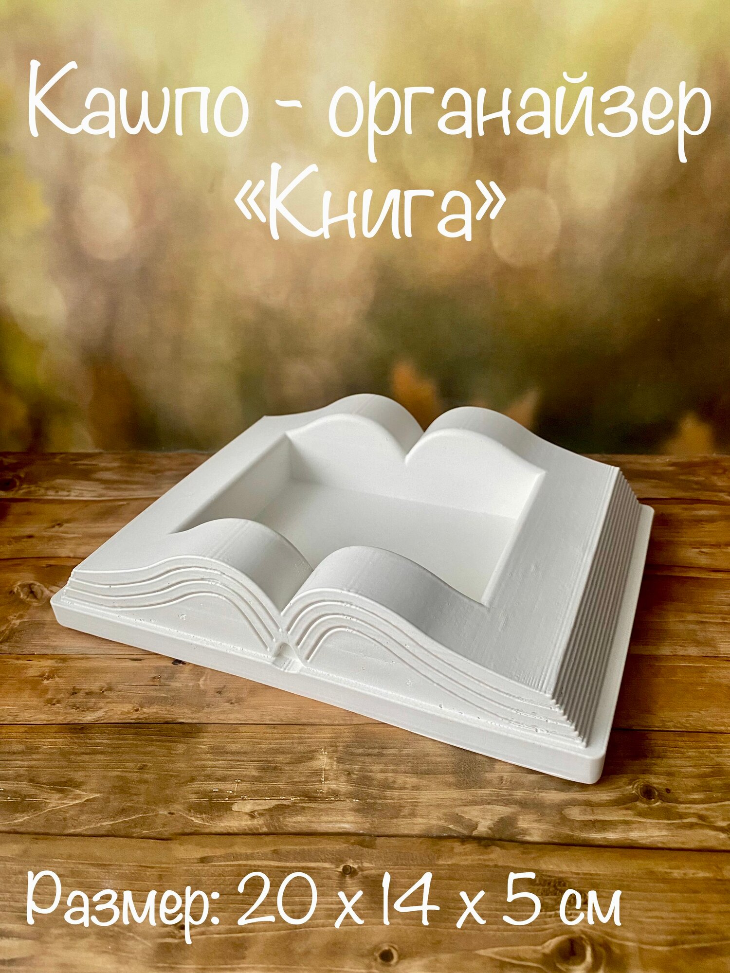 Кашпо-органайзер "Открытая книга", гипс, ручная работа, 20*14 см