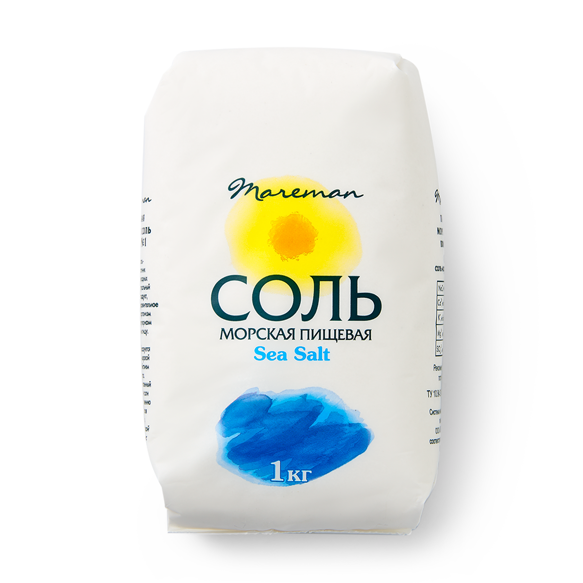 Соль морская пищевая "Mareman", среднего помола, 1 кг, пакет
