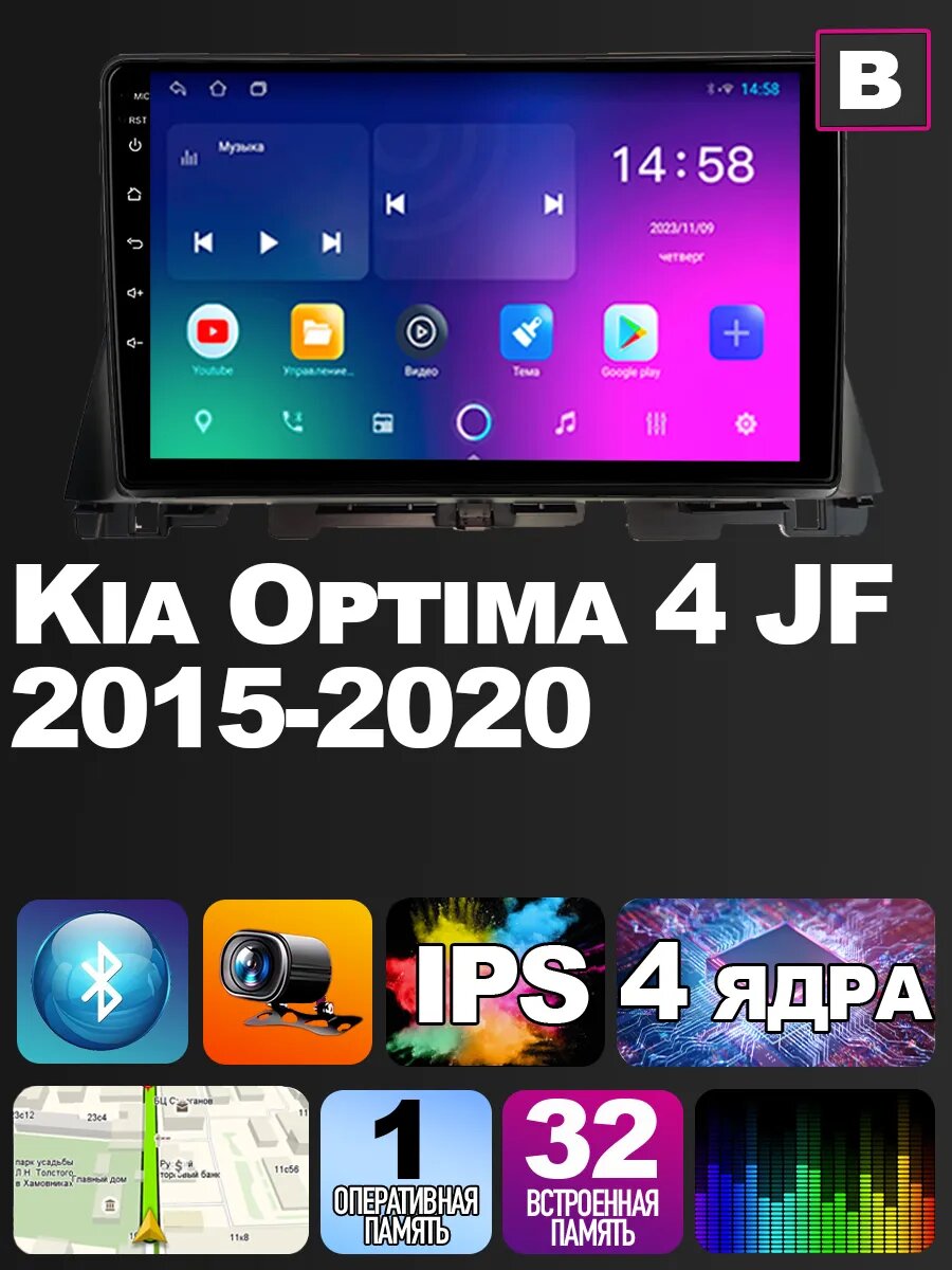 Магнитола Kia Optima 4 JF 【1 Din】2015-2020 1/32Gb, Bluetooth, FM/AM, GPS