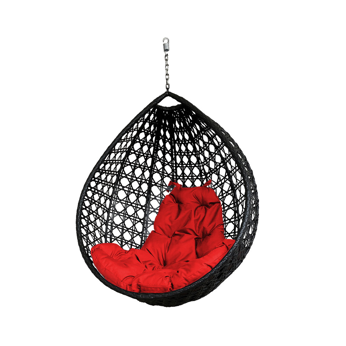 Подвесное кресло капля люкс (без стойки), с ротангом черное, красная подушка
