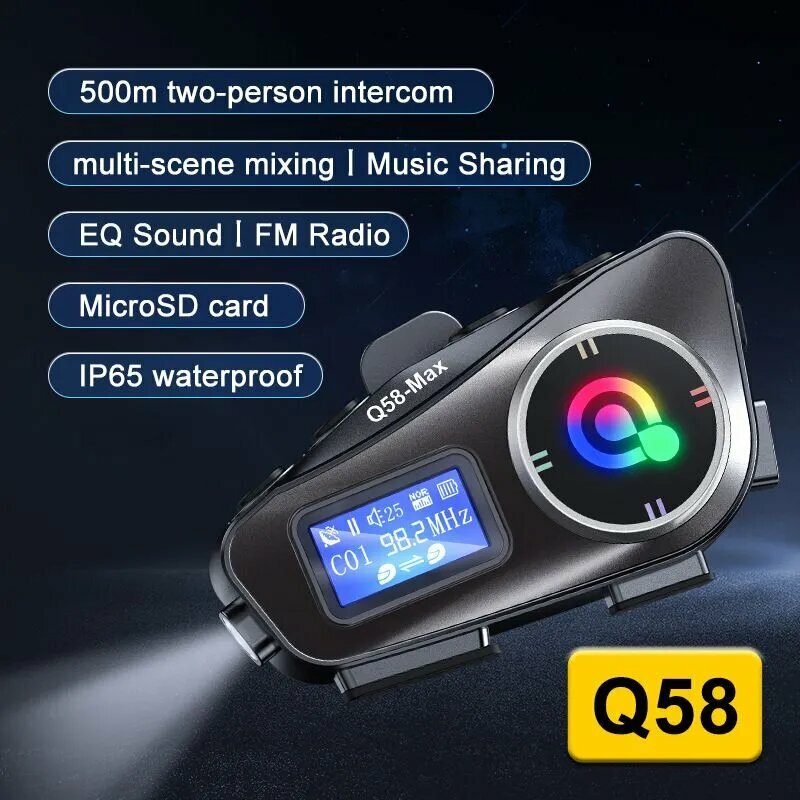 Видеогарнитура Q58, Bluetooth, для шлема, с камерой 1080p, черная