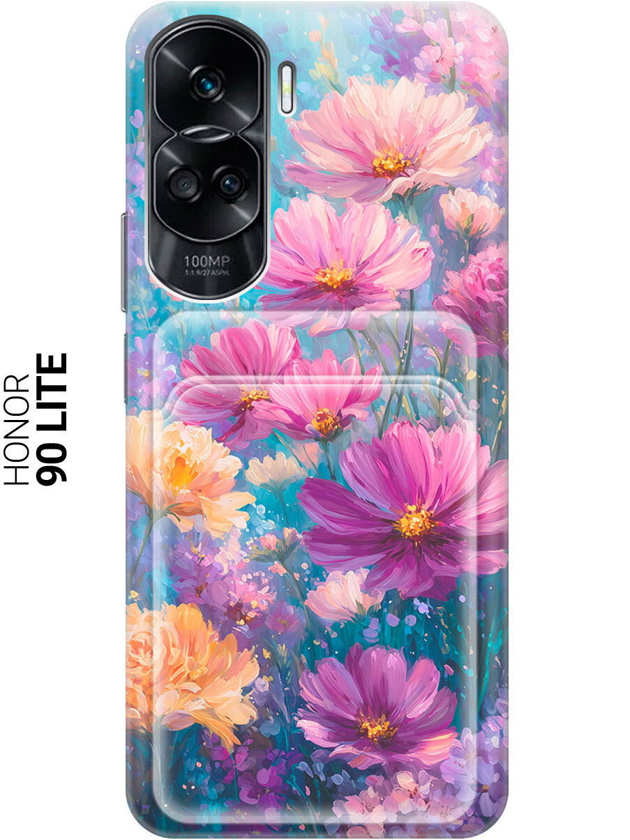 Силиконовый чехол на Honor 90 Lite с принтом "Палитра полевых цветов" с карманом для карты