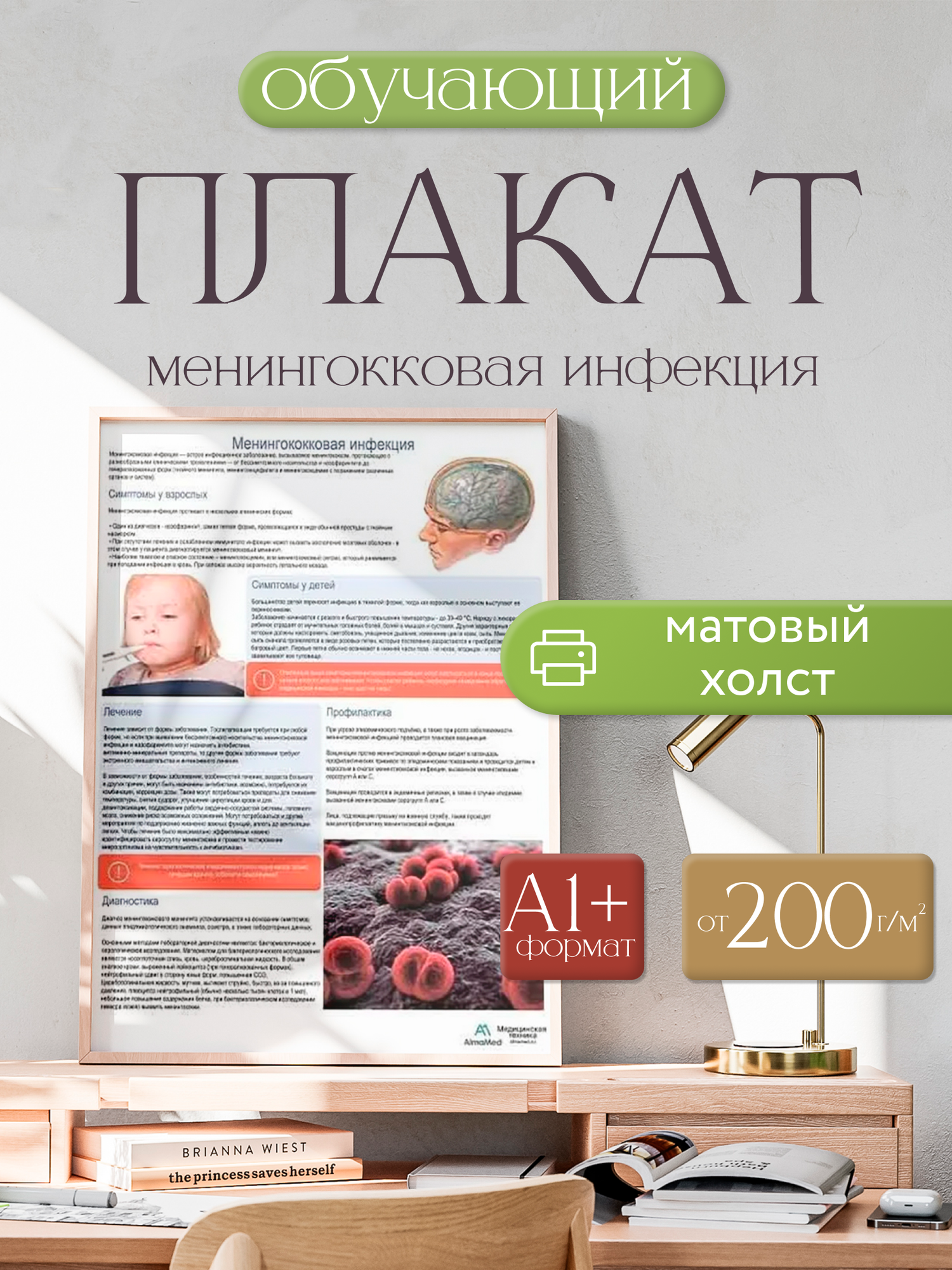 Менингококковая инфекция медицинский плакат глянцевый холст от 200 г/кв. м, размер A1+