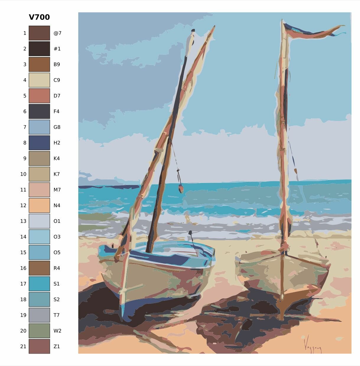 Картина по номерам V-700 "Две лодки на берегу моря", 60x80 см