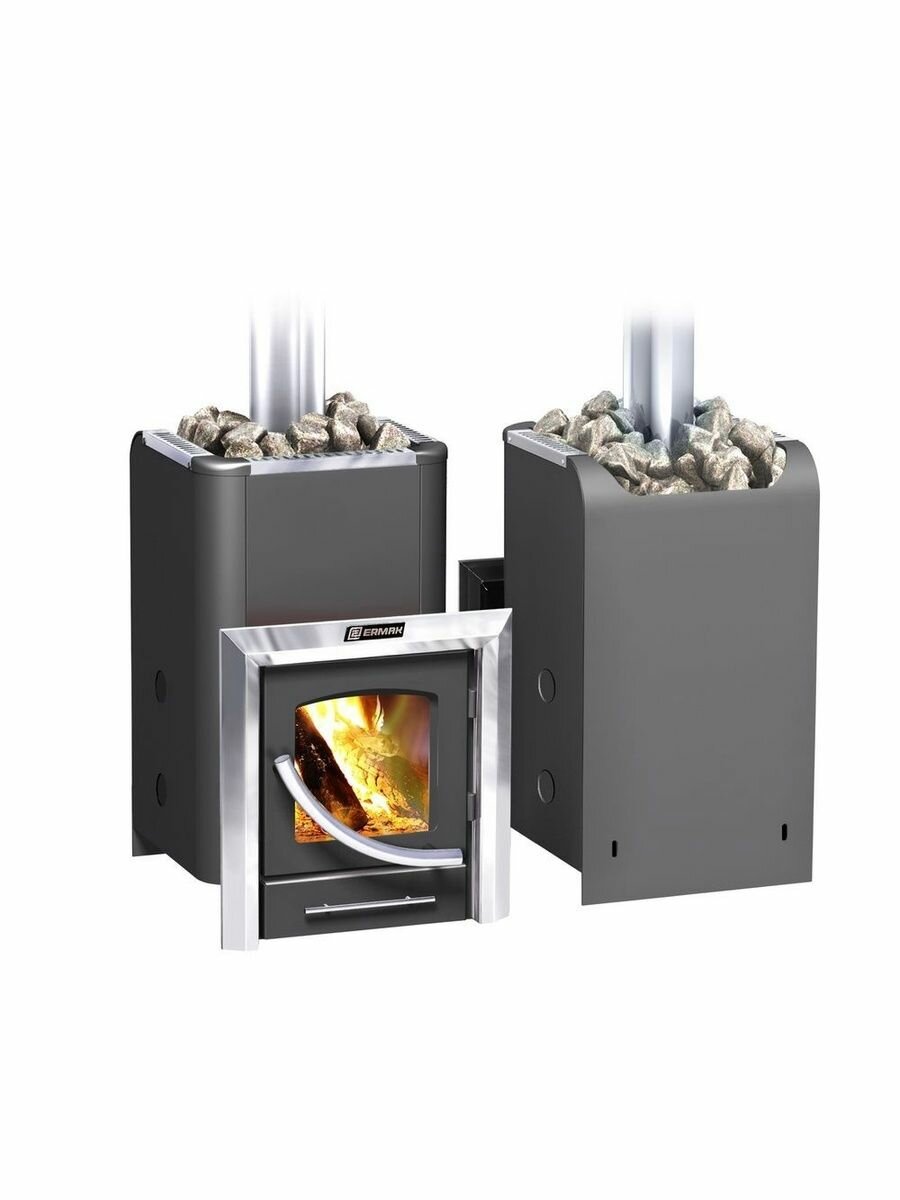 Ермак 12 ПС Классика дровяная печь для бани панорамное стекло