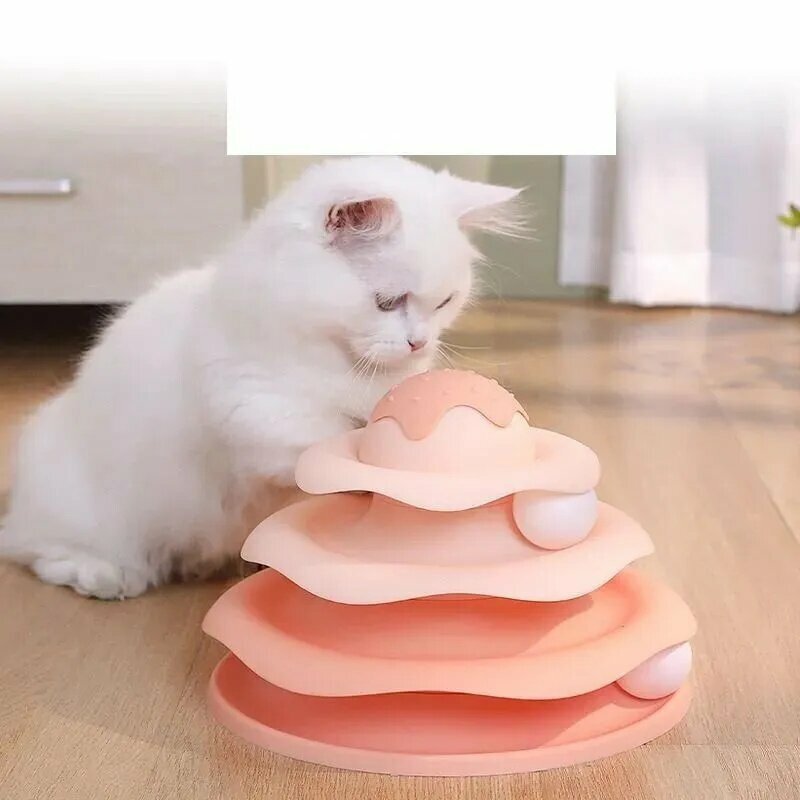 Пирамидка игра для кошки / Игрушки для животных башня, Игрушка для кошек и котят, Розовая