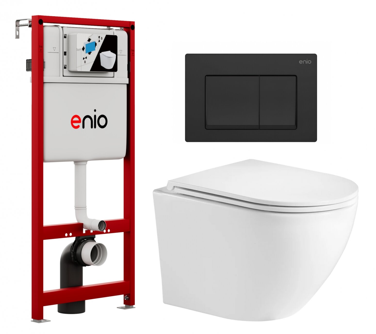 Комплект 3 в 1 инсталляция Enio Profi EN7050050 + Унитаз подвесной Weltwasser WW Merzbach 043GL-WT + кнопка черная матовая Pulsante