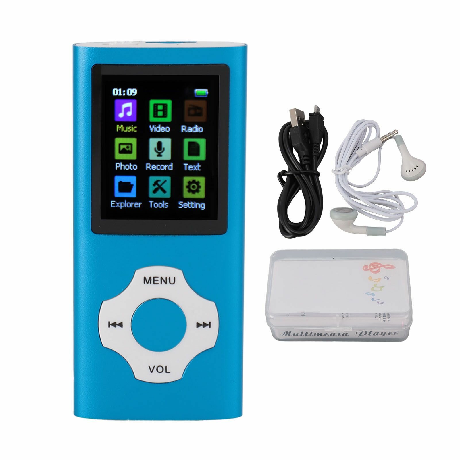 MP3-плеер Hi-Fi без потерь, перезаряжаемый, 1,8-дюймовый TFT-экран, портативный музыкальный плеер с электронной книгой, магнитофон, синий плюс, карта 8 ГБ