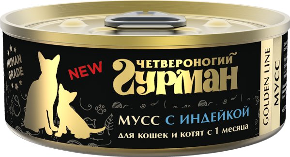 Влажный корм Четвероногий гурман для кошек и котят Golden Line мусс сливочный с индейкой, 100 г