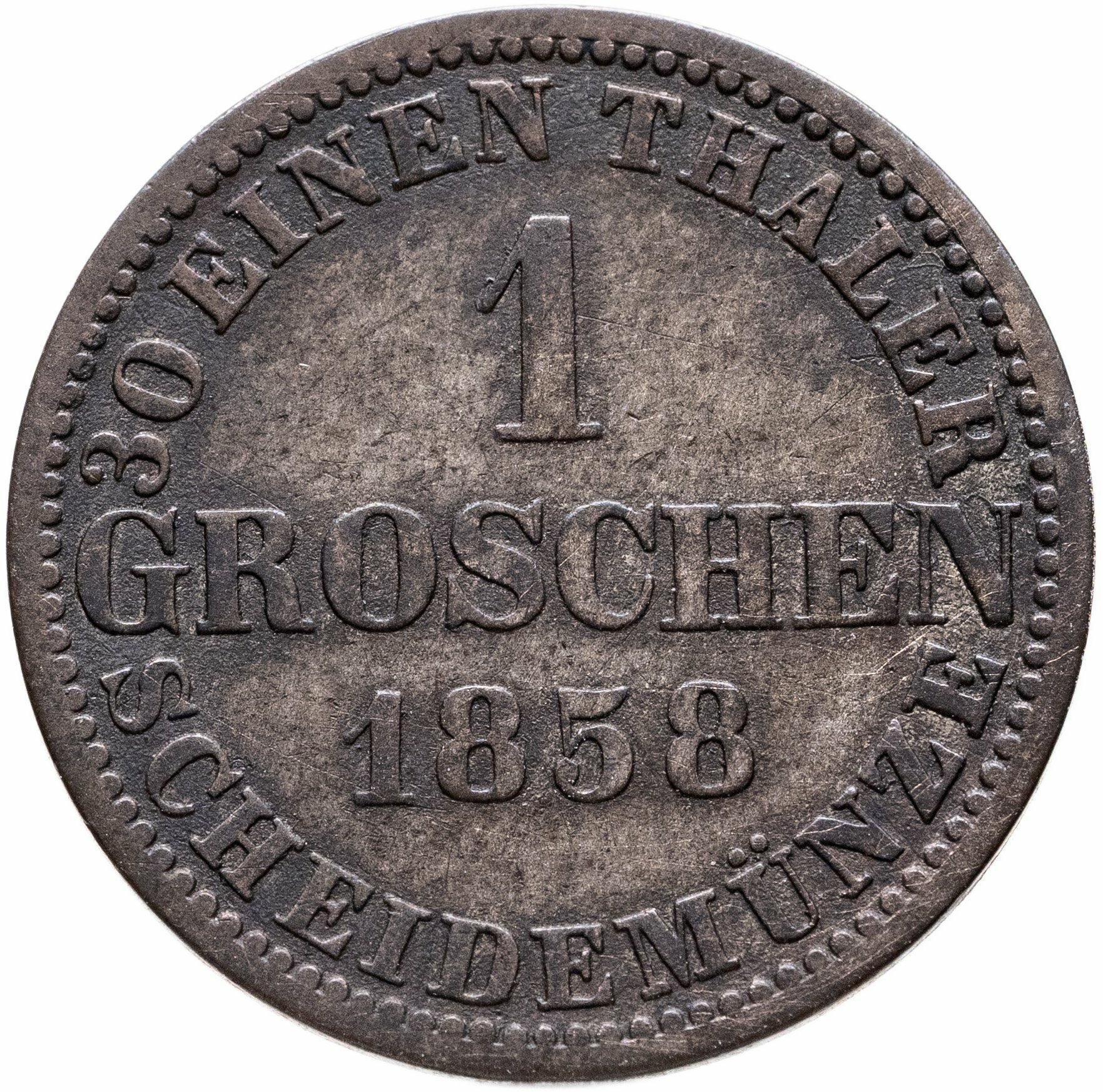 Ганновер 1 грош 1858, Серебро 220, в сохранности VF-XF