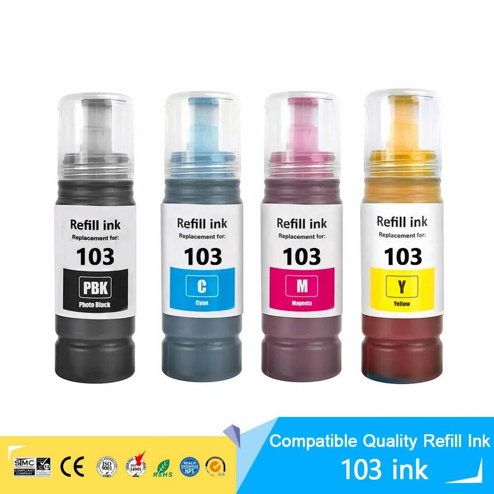 Краска для принтера Epson 103/101/004, набор 4x70 мл, чернила для эпсон L1110, L1210, L3150, L3151, L3250 и др.