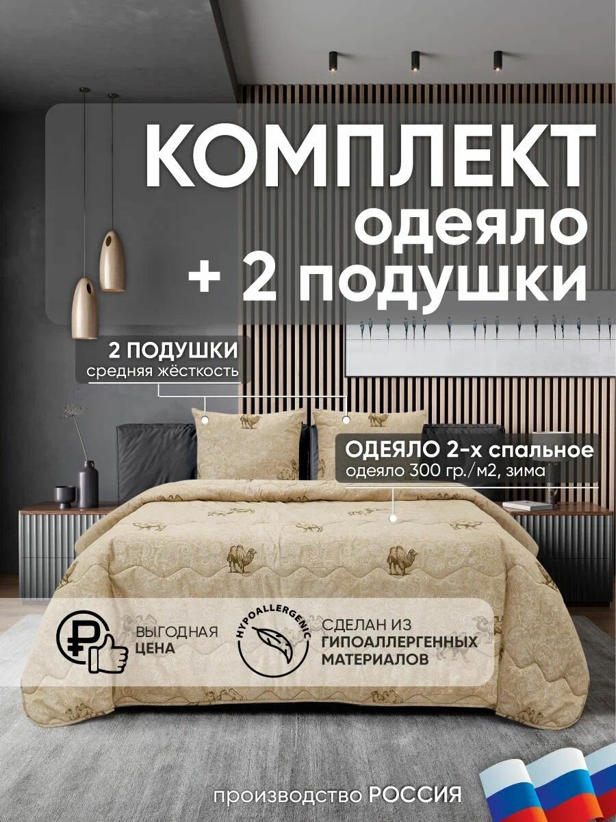 Комплект Одеяло 2 спальное 172х205 см и подушка 70х70 см 2 шт ПО низкой цене !