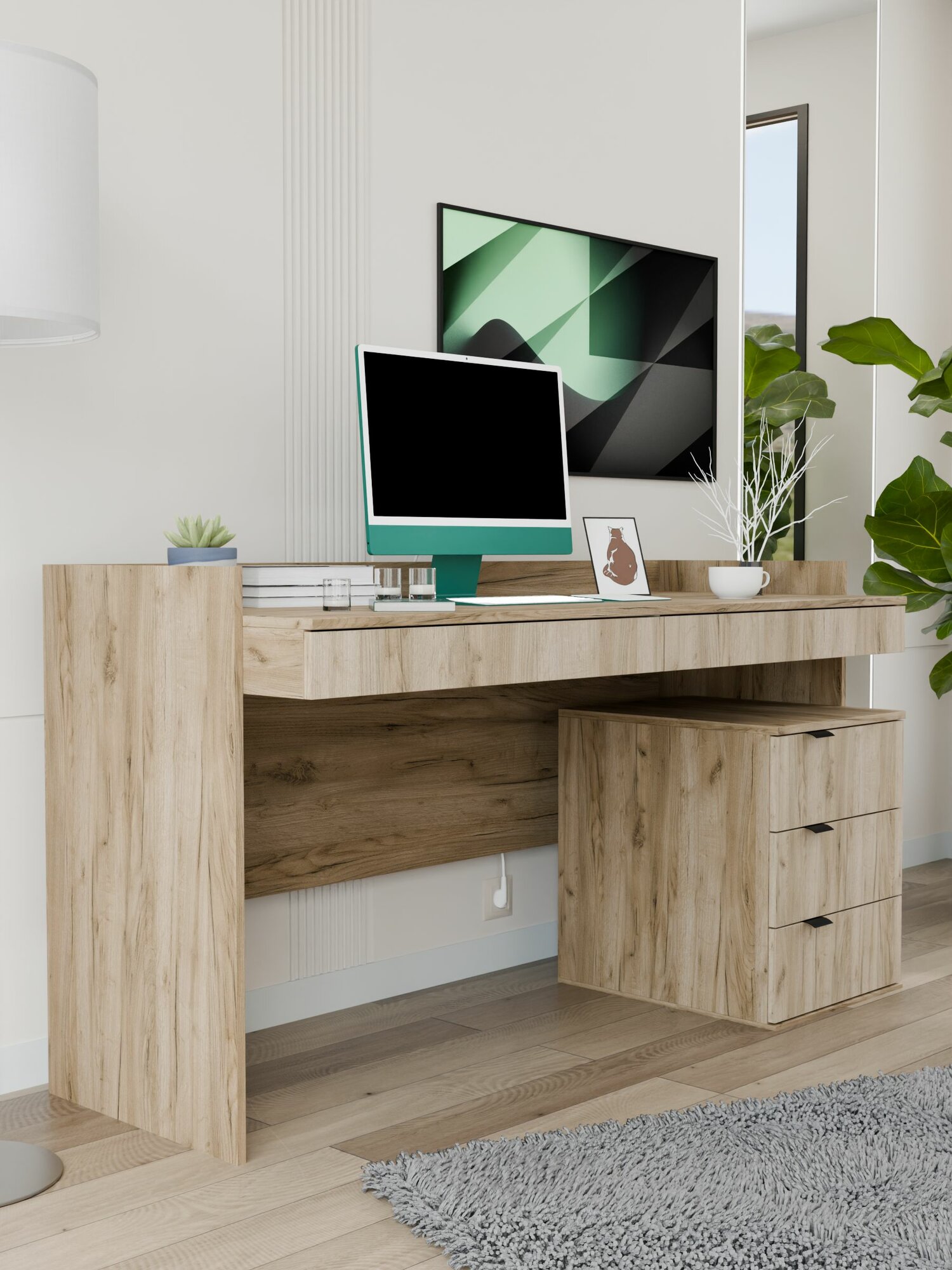 Изумлит Стол компьютерный для офиса и дома Бастион 160х87х64.5 см, дуб крафт серый