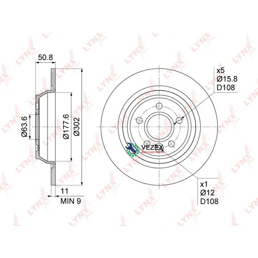 LYNXAUTO BN1022 диск торм. зад!\ Ford Mondeo/S-Max 1.8/2.0TDCi/2.0-2.5 06>
