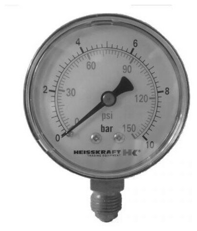 Манометр радиальный HK HOSE, для воды, 0-10 Бар, 1/4", d 63 мм.