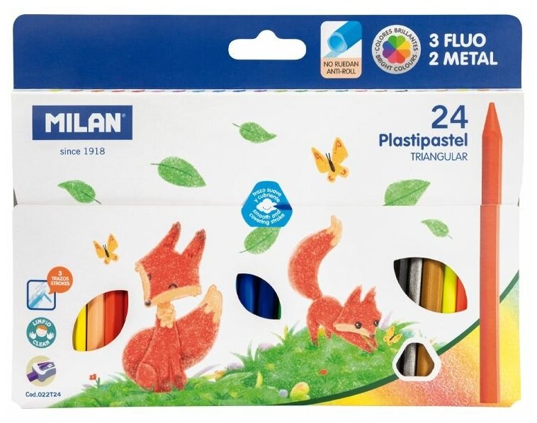 Набор цветных карандашей Milan пластиковые трехгранные 24 цвета в картонной упаковке