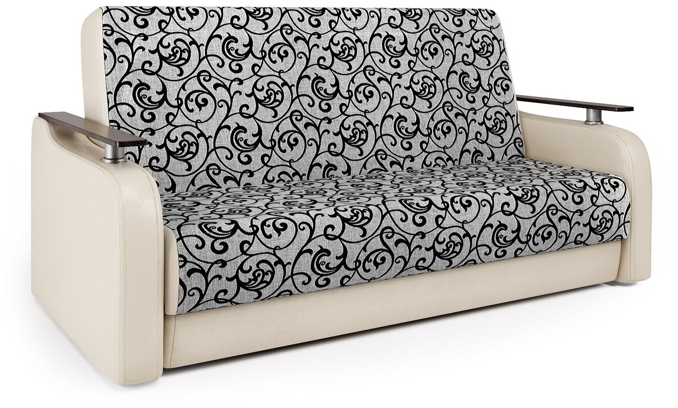 Диван-книжка Грант Д 140х190 см, раскладной, с подлокотниками, экокожа беж и шенилл узоры