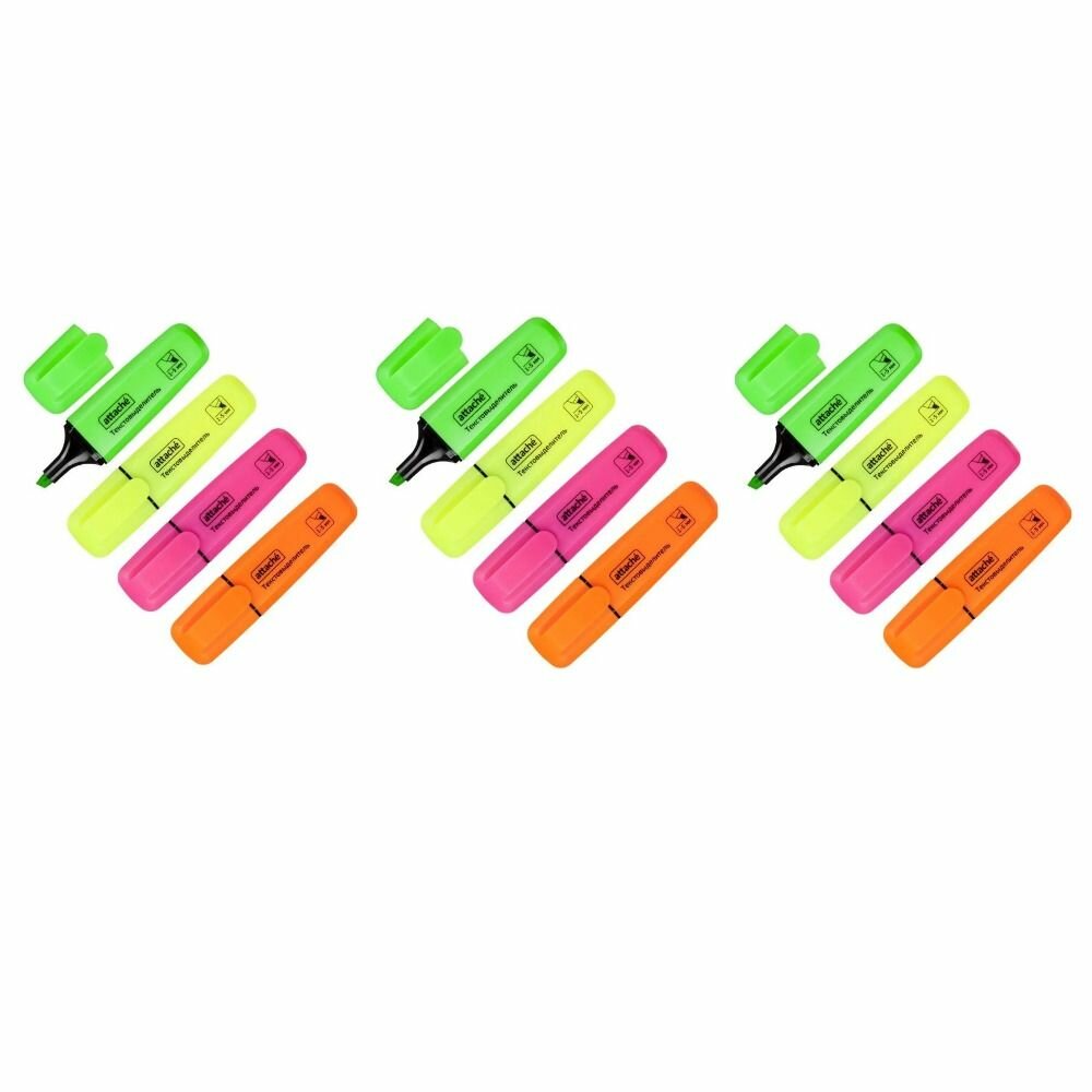 Attache Набор текстовыделителей Palette, 1-5 мм, набор 4 цвета, 3 уп