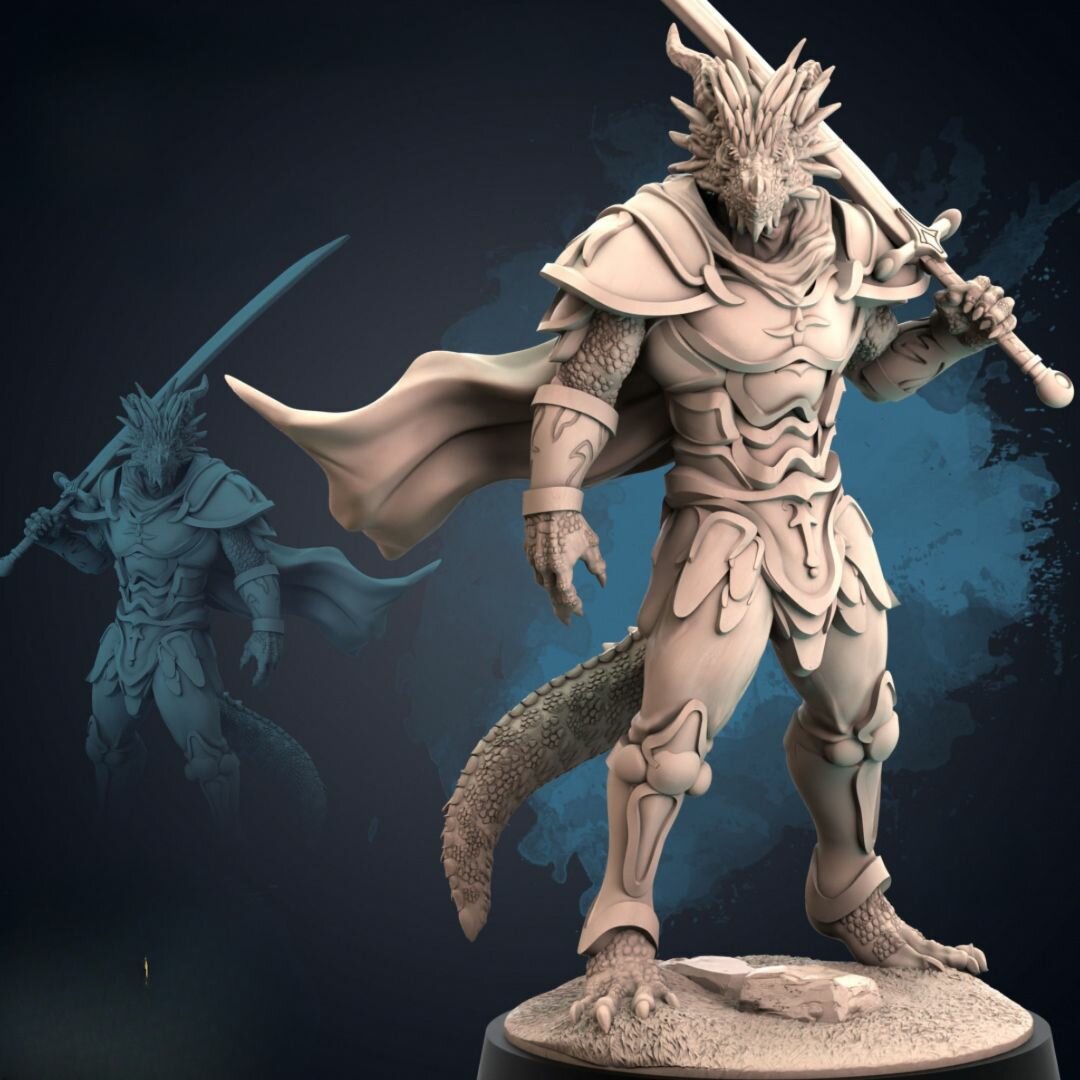 Драконорождённый 40мм (Расы: Людоящер Dragonborn Серафон. Класс: Воин, Паладин, Файтер Рыцарь) миниатюра для DnD (ДнД) и других Настольных игр (НРИ, Варгеймов или РПГ), фентези тематика