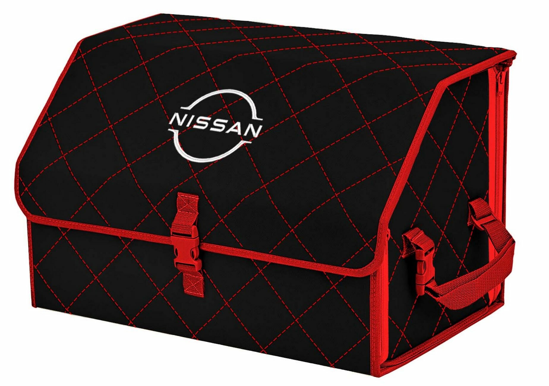 Органайзер-саквояж "Союз" в багажник Nissan (Ниссан), размер L. Цвет: черный с красной прострочкой Ромб.