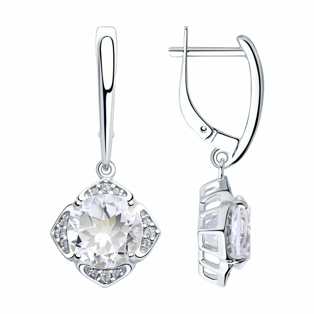 Серьги с подвесками, серебро, 925 проба, горный хрусталь