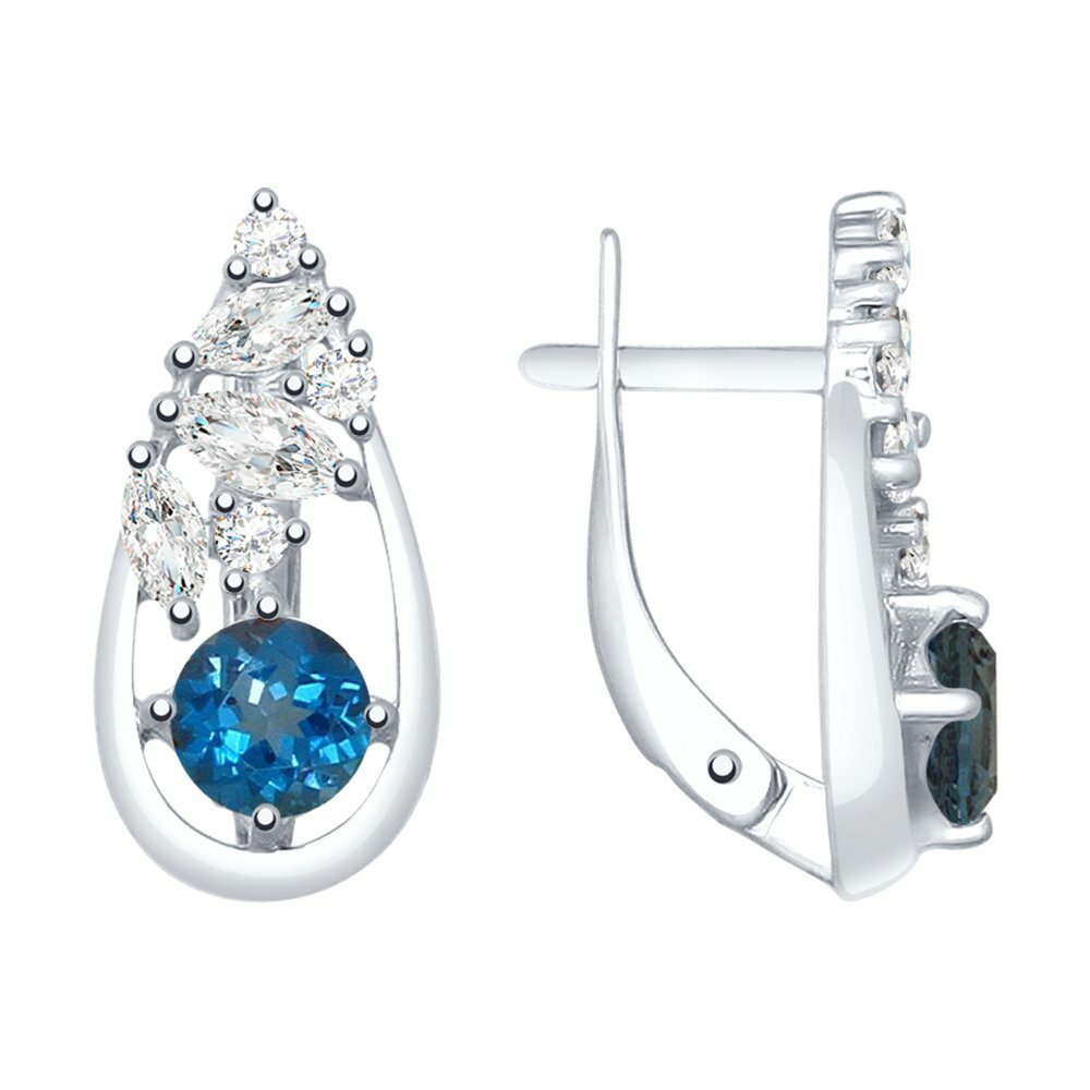 Серьги, серебро, 925 проба, родирование, фианит, топаз