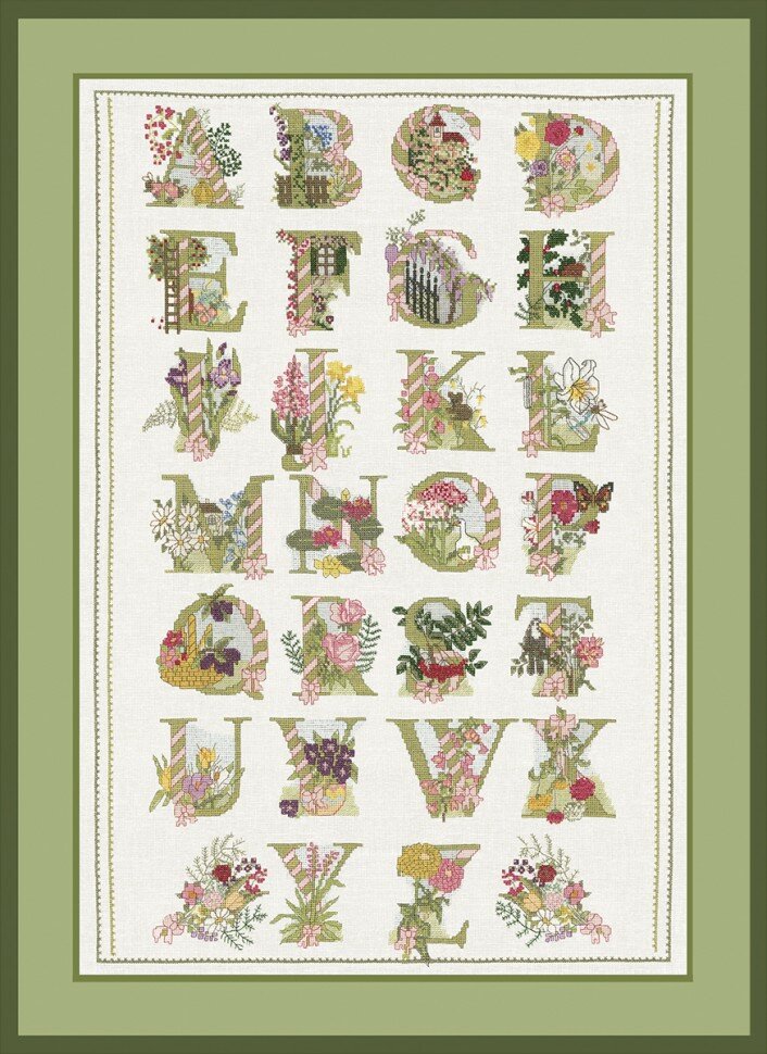 Набор для вышивания Le Bonheur des Dames #2012 Abecedaire Fleurs (Цветочный семплер), Счетный крест, 44 х 70 см